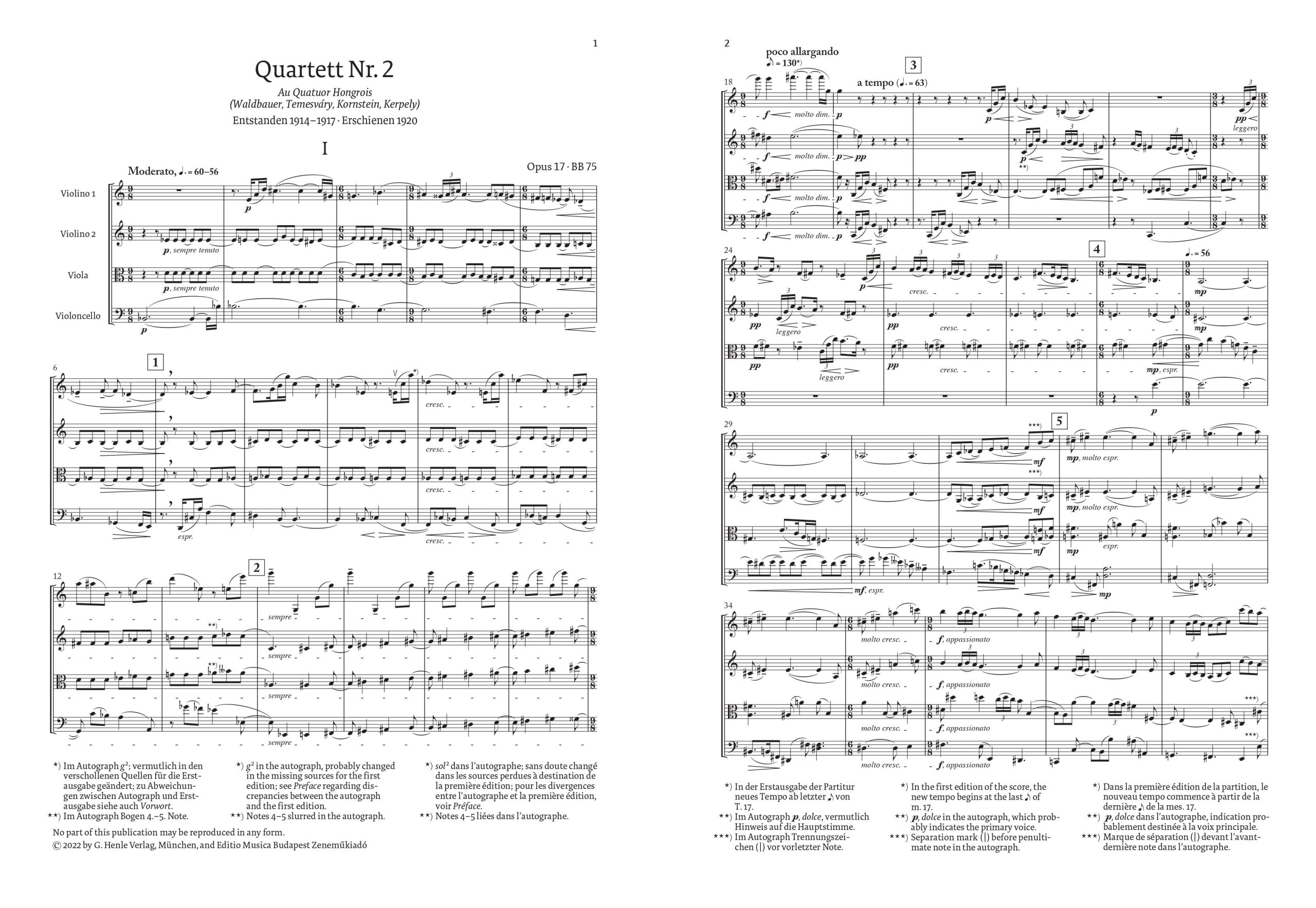 Bartóks Streichquartette: Von der Partitur zur Einzelstimme | Henle-Blog